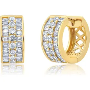 CRISLU Baguette And Round Hoop Earrings - Gold