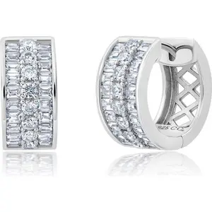 CRISLU Baguette And Round Hoop Earrings - Silver