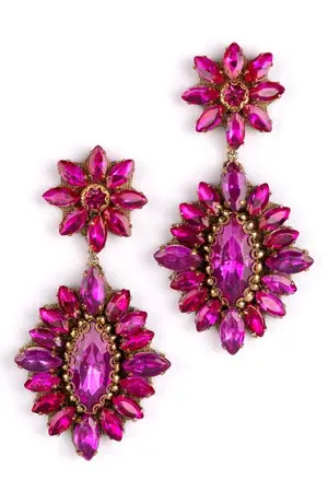 Deepa Gurnani Deepa Gurnani Alianah Crystal Drop Earrings Fuchsia