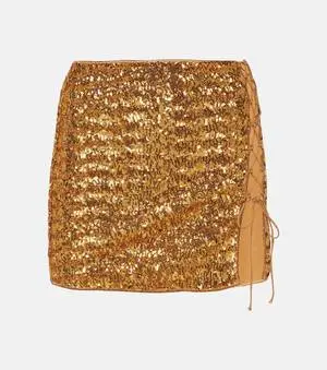Oseree Feather-trimmed Sequin Miniskirt