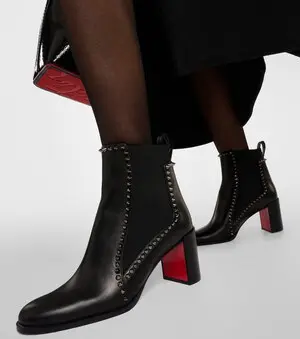 CHRISTIAN LOUBOUTIN Out Line Spikes Leather Ankle Boots