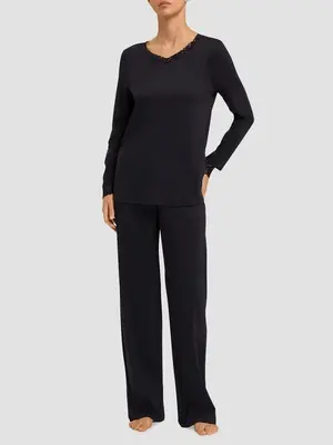Hanro Mots Cotton 2-piece Pajama Set - Black