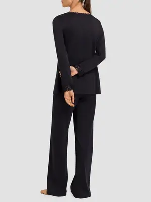 Hanro Mots Cotton 2-piece Pajama Set - Black