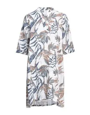 European Culture Linen Floral Print Mini Dress - White