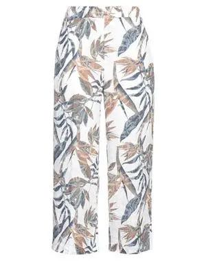 European Culture Linen Floral-print Cropped Pants - White