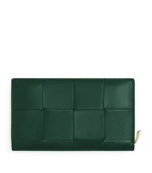Bottega Veneta Leather Cassette Zip-around Wallet - Green