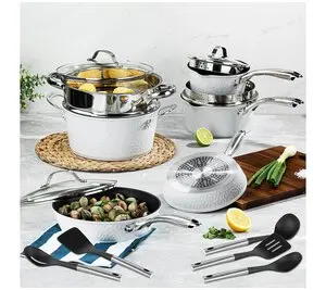 GRANITESTONE Charleston Hammered White 15 Piece Cookware Set - One-color