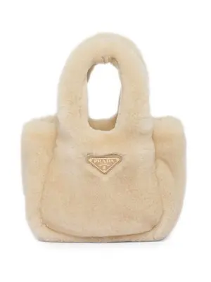 Prada Mini Shearling Tote Bag - Neutrals