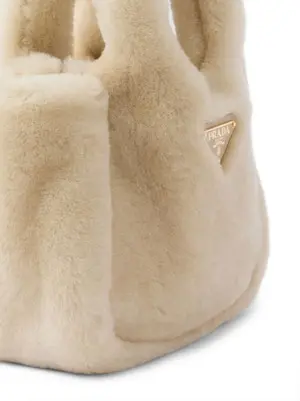 Prada Mini Shearling Tote Bag - Neutrals