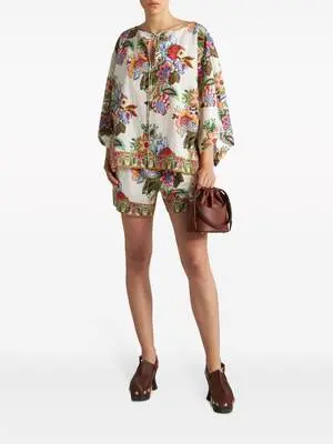 Etro Floral-print Draped Blouse - Neutrals