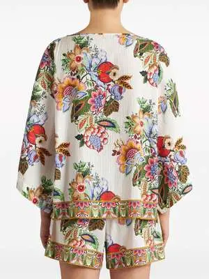 Etro Floral-print Draped Blouse - Neutrals