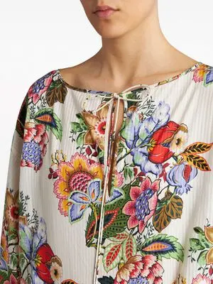 Etro Floral-print Draped Blouse - Neutrals
