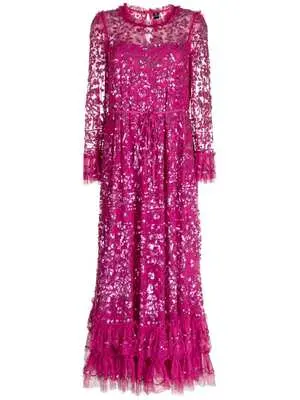 NEEDLE & THREAD Sequinned Ruffled Maxi Dress
