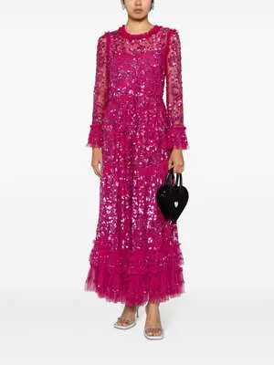 NEEDLE & THREAD Sequinned Ruffled Maxi Dress