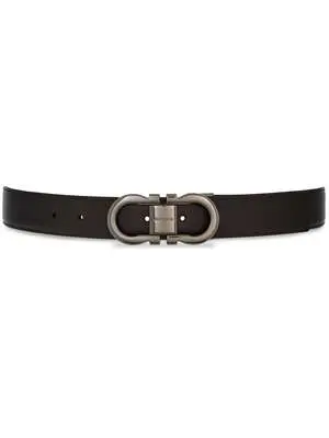 FERRAGAMO Reversible Gancini Leather Belt - Black