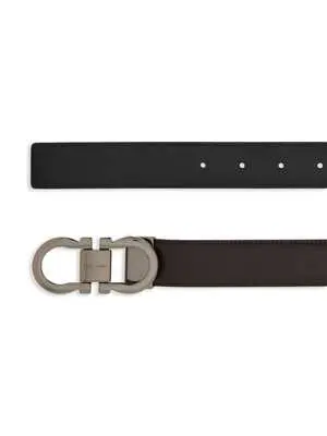 FERRAGAMO Reversible Gancini Leather Belt - Black