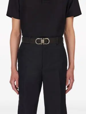 FERRAGAMO Reversible Gancini Leather Belt - Black