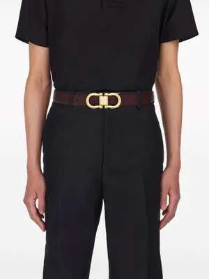FERRAGAMO Reversible Gancini Leather Belt - Black