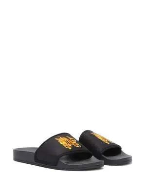Palm Angels Monogram-embossed Pool Slides - Black