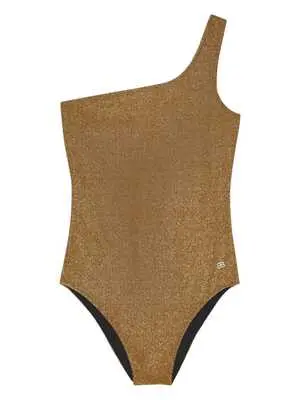 Balenciaga Glitter-detailed One-shoulder Swimsuit - Gold