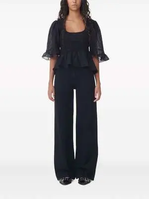 GANNI Crinkled Georgette Smock Blouse