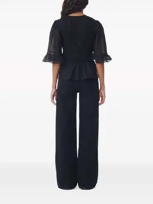GANNI Crinkled Georgette Smock Blouse