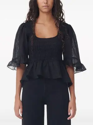 GANNI Crinkled Georgette Smock Blouse