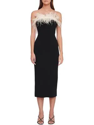 Staud Nellie Womens Ostrich Festheras Strapless Sheath Dress - Black