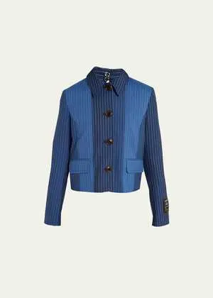 Marni Cropped Contrast Pinstripe Shirt Jacket - Darkblue
