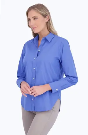Foxcroft Meghan Solid Cotton Button-up Shirt - Cornflower