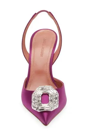 Amina Muaddi Camelia Crystal Buckle Slingback Pumps - Amethyst