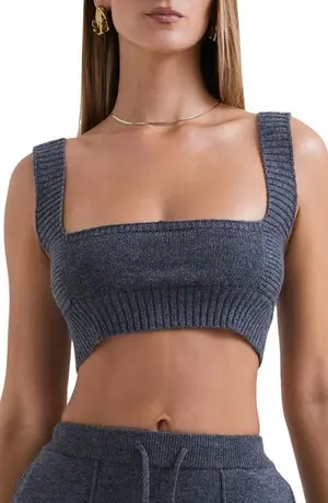House Of Cb Sia Ribbed Sweater Bralette - Grey Melange