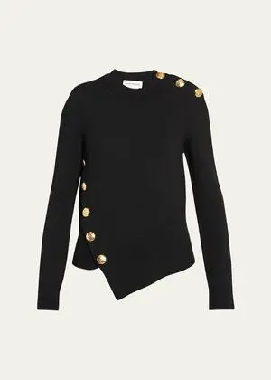 Alexander McQueen Asymmetric Wool Sweater With Gold Buttons - Black