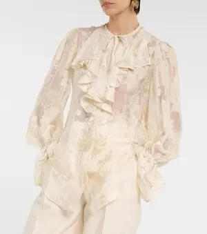 Etro Ruffled Floral Silk-crepon Blouse