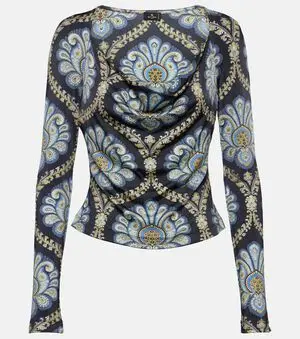 Etro Scoop-neck Paisley Jersey Top - Blue