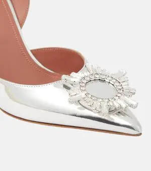 Amina Muaddi Begum Mirrored Leather Slingback Pumps - Silver