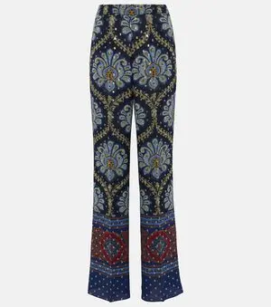 Etro Paisley Silk-blend Wide-leg Pants - Blue