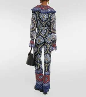 Etro Paisley Silk-blend Wide-leg Pants - Blue