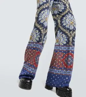 Etro Paisley Silk-blend Wide-leg Pants - Blue