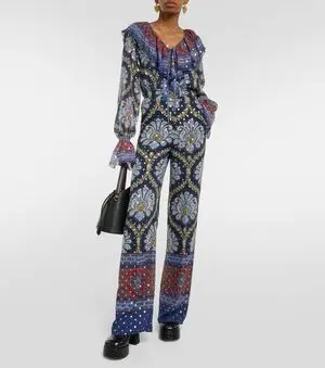 Etro Paisley Silk-blend Wide-leg Pants - Blue