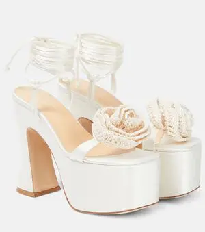 Magda Butrym Floral-appliqué Satin Platform Sandals - White
