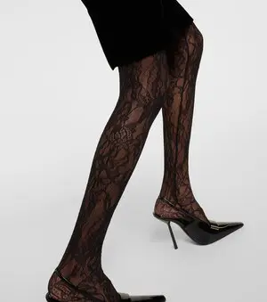 Wardrobe.NYC Floral Lace Tights - Black
