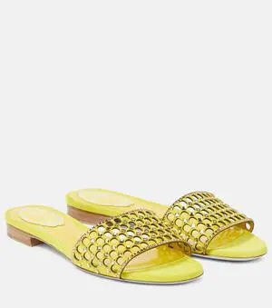Rene Caovilla Crystal-embellished Suede Slides - Green