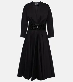 Alaïa Leather-trimmed Cotton Midi Dress - Black