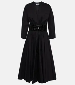 Alaïa Leather-trimmed Cotton Midi Dress - Black