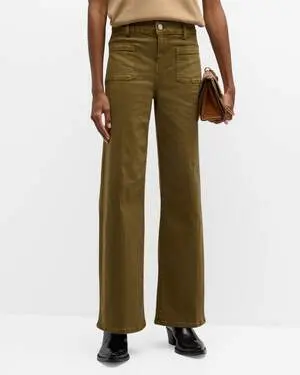 FRAME Le Slim Palazzo Bardot Pocket Jeans - Khaki Green