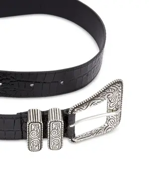 The Kooples Black Croc-Embossed Leather Belt The Kooples Croc-Embossed Leather Belt In Black - 40% Off  main image 3