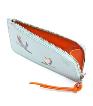 Loewe X Suna Fujita Calfskin Penguin Zipped Card Holder - Blue