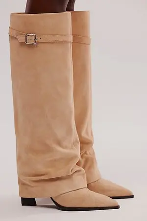 Free People Felicity Suede Foldover Boots - Sand Suede