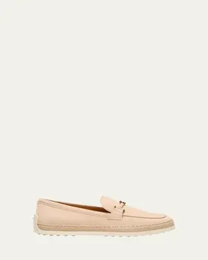 TOD'S Gomma Suede T-ring Espadrille Loafers - Naturale